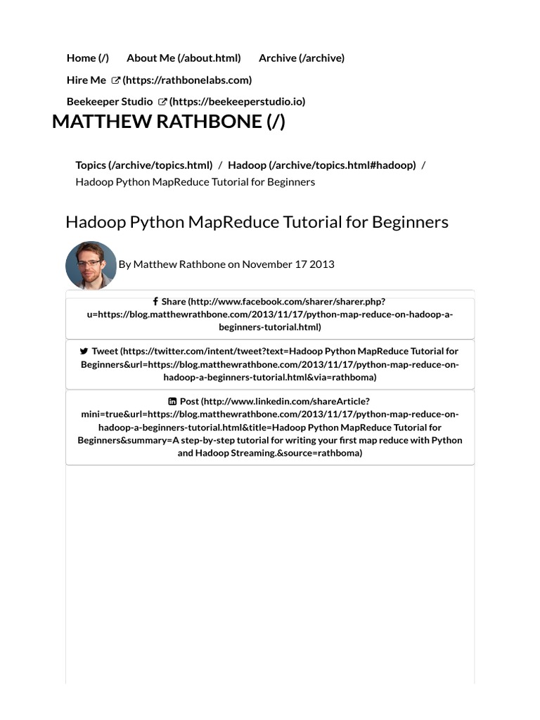 Hadoop Python Mapreduce Tutorial For Beginners Pdf Apache Hadoop