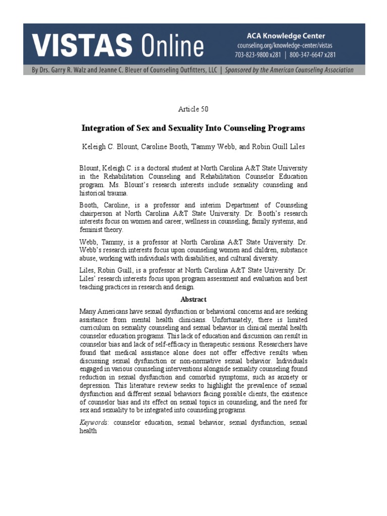 Integration Of Sex And Sexuality Pdf Psychotherapy Orgasm