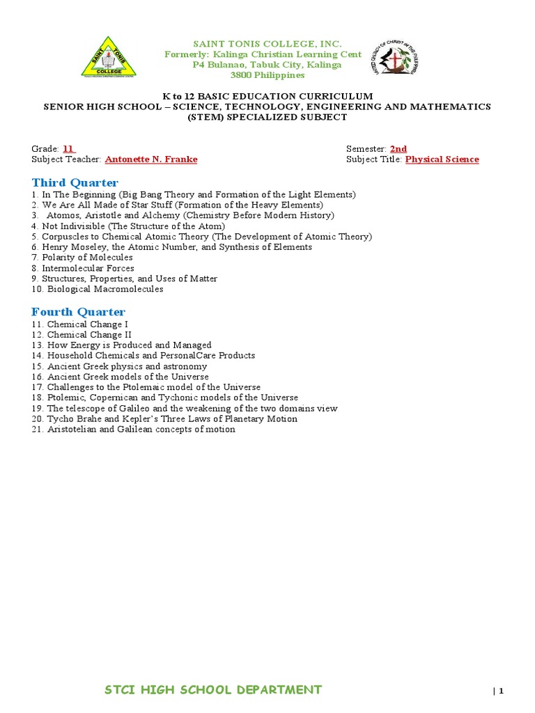 Grade 11 Physical Science Curriculum | PDF