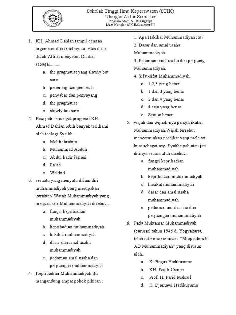 Soal Uas Aik SMT 3 Ganjil | PDF