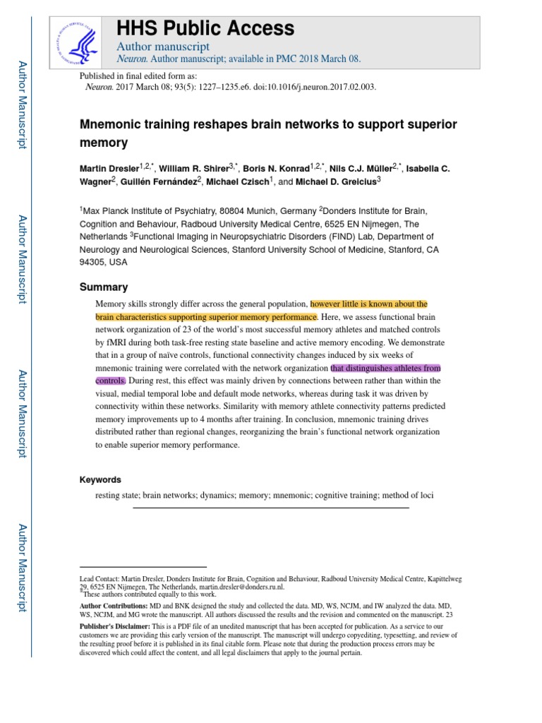 Mnemonic Training | PDF | Dorsolateral Prefrontal Cortex | Memory