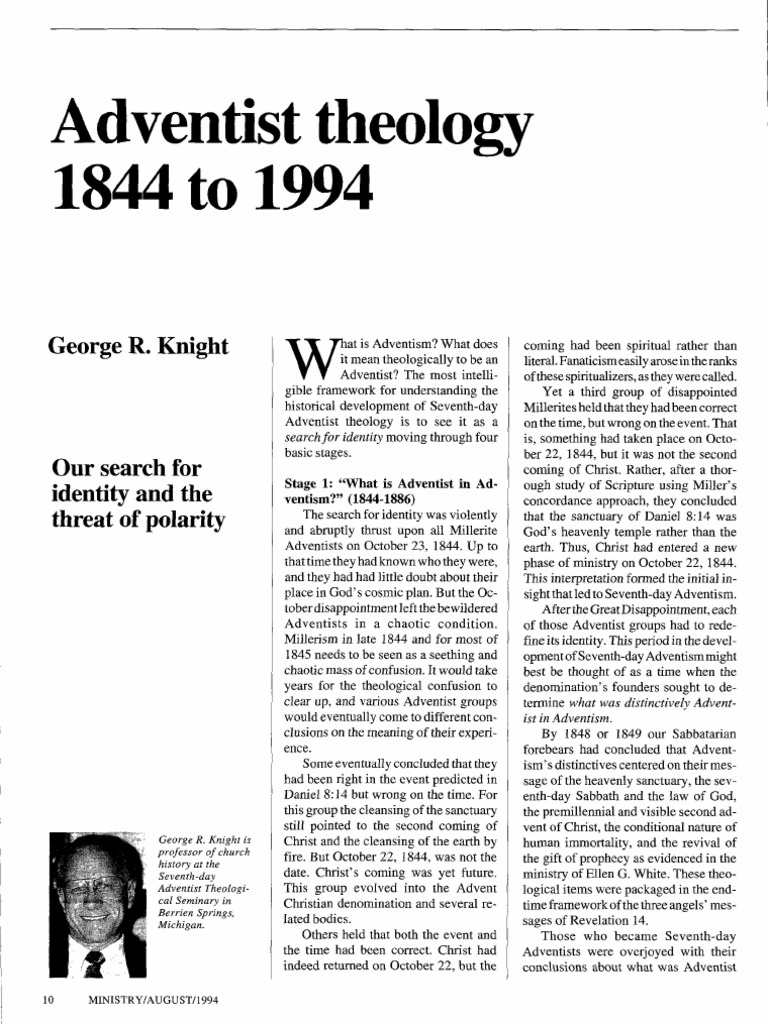 Adventist Theology 1844 To 1994: George R. Knight | PDF | Adventism ...