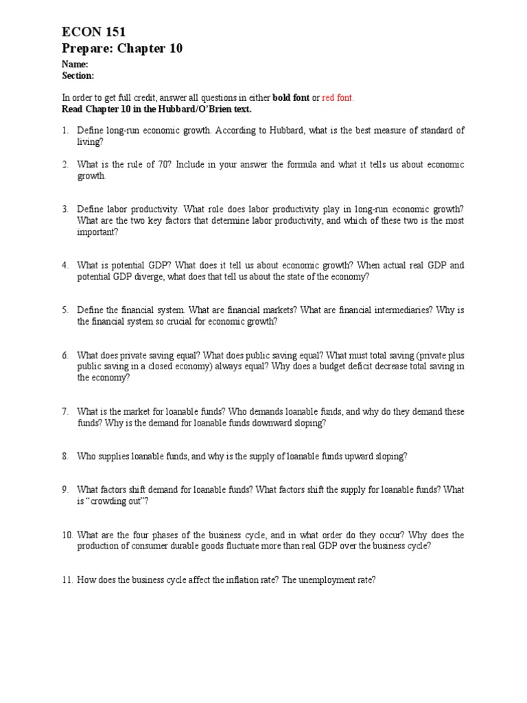 ECON 151 Prepare: Chapter 10: Name: Section | PDF