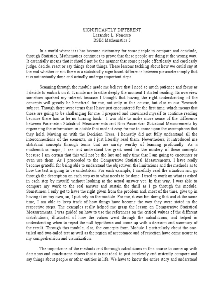 Educational Reflection Paper | PDF | Statistical Hypothesis Testing ...