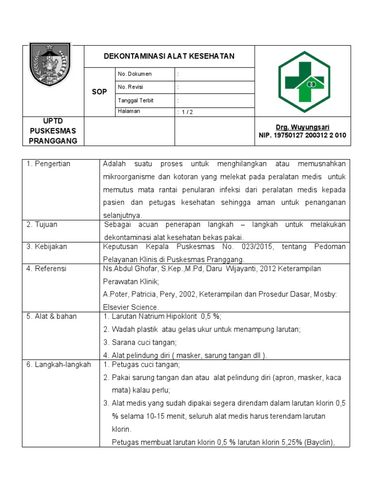 Sop Dekontaminasi | PDF