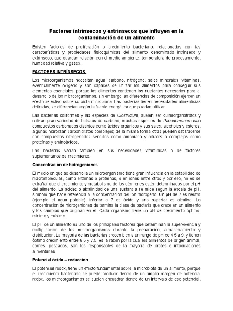 Factores Intrínsecos y Extrínsecos | PDF | Las bacterias | Alimentos
