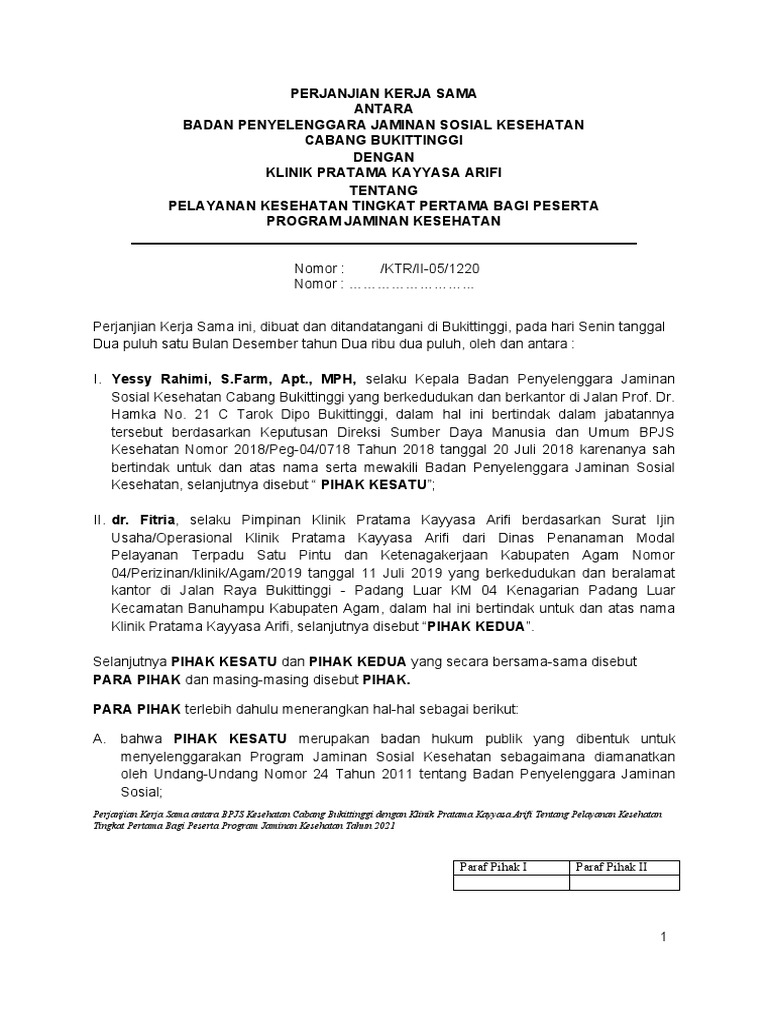 4.template PKS Klinik Pratama 2021 - Klinik KAYYASA ARIFI | PDF