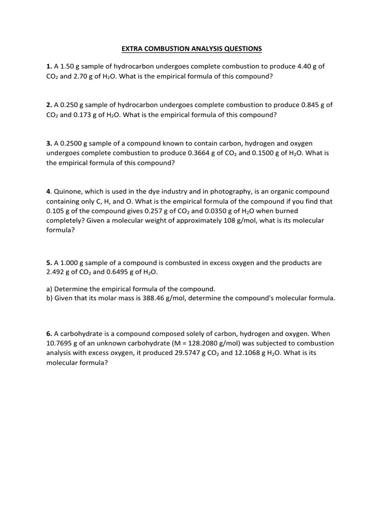 Extra Combustion Analysis Questions | PDF