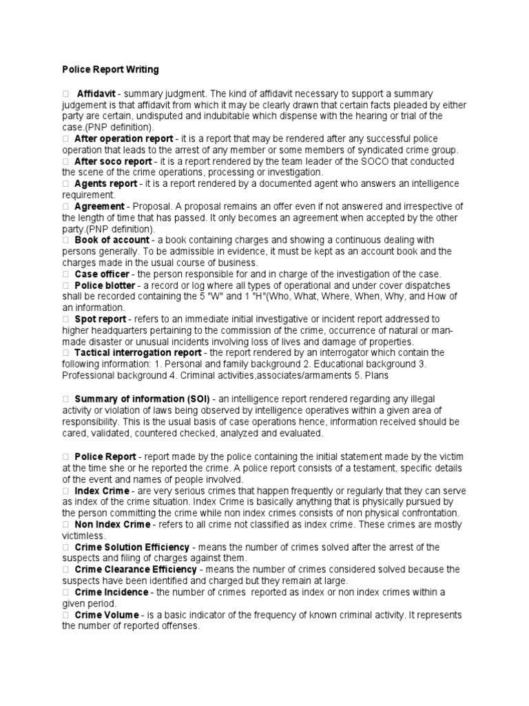 Police Report Writing | PDF | Uniform Crime Reports | Crime & Violence