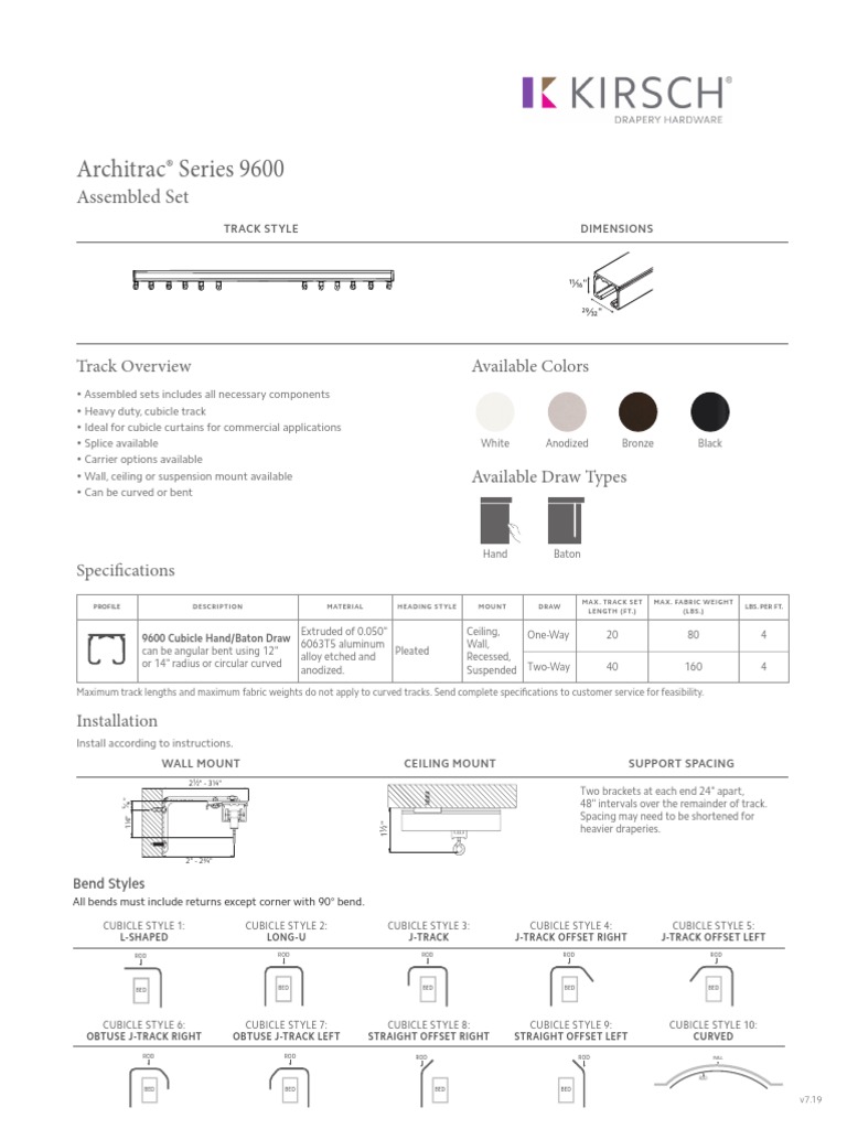 Kirsch® Architrac® Series 9600 Spec Sheet | PDF | Mechanical ...