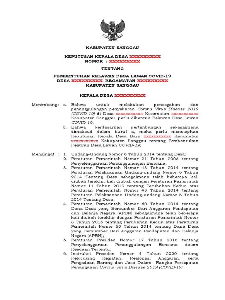 CONTOH SK Relawan Desa Lawan Covid-19 | PDF