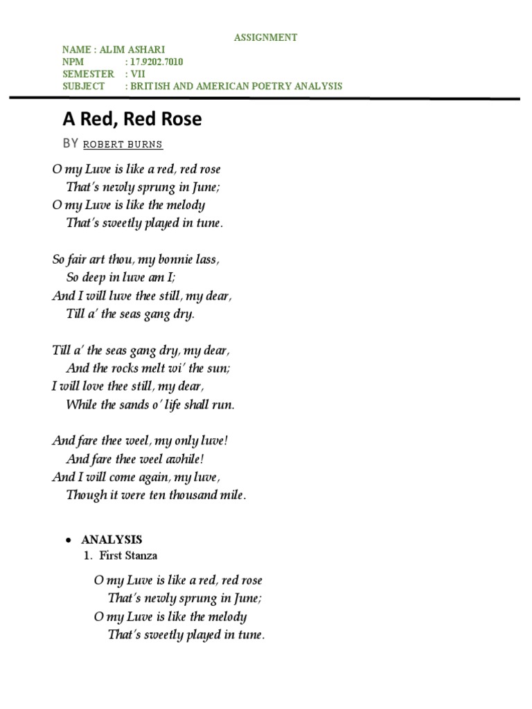 Analysis of Red Red Rose | PDF | Poetry