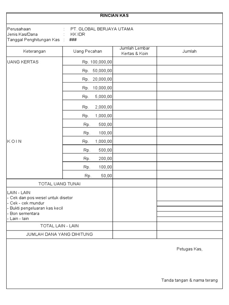 Form Cash Opname | PDF