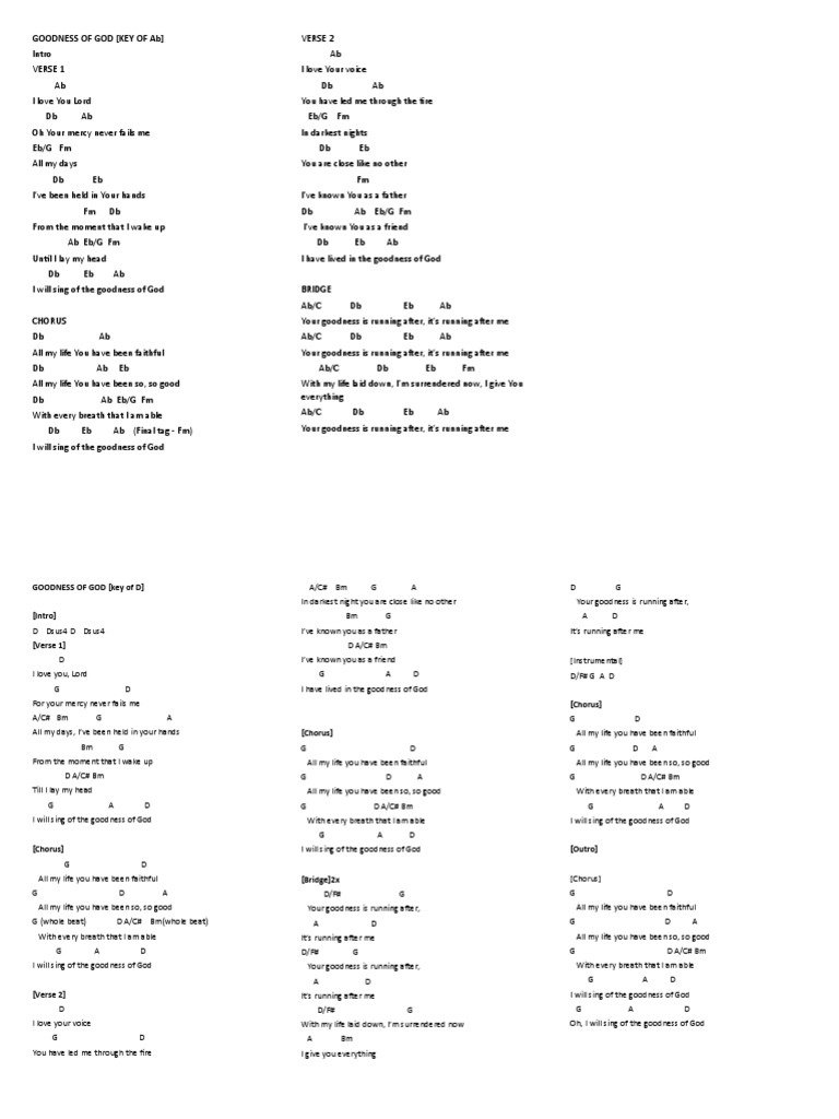 Goodness of God (Key of Ab) | PDF | Song Structure | Entertainment ...