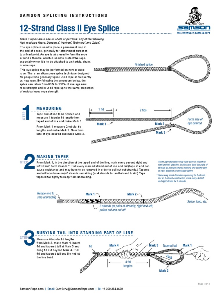 12-Strand Class II Eye Splice: Samson Splicing Instructions | PDF ...