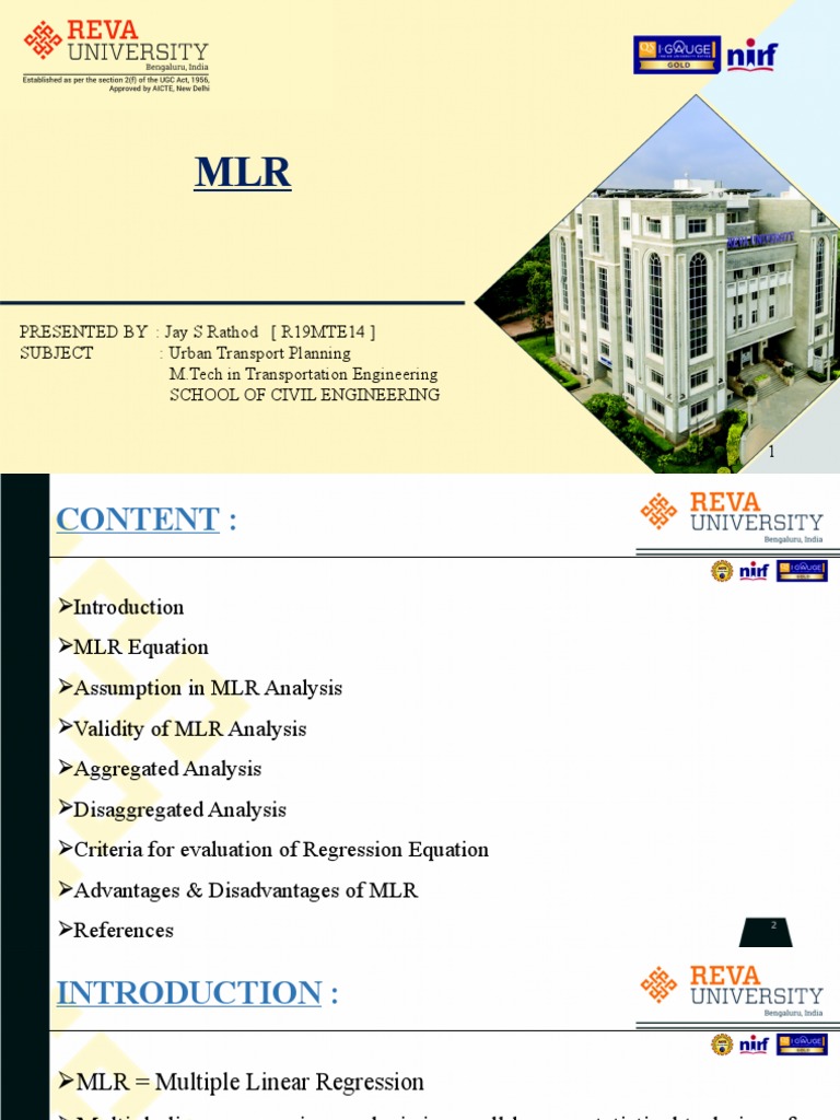 MLR Model Explained for Urban Transport Planning | PDF | Regression ...