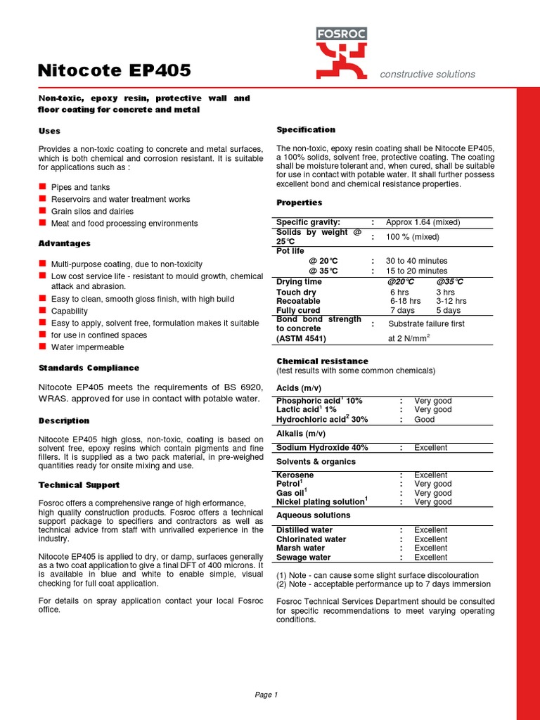 Nitocote EP405: Constructive Solutions | PDF | Epoxy | Concrete