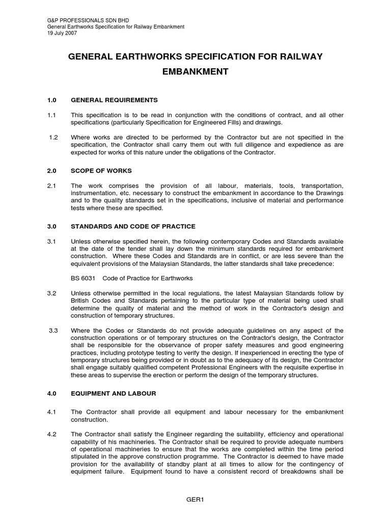 General Earthworks Specification For Railway Embankment | PDF | Deep ...