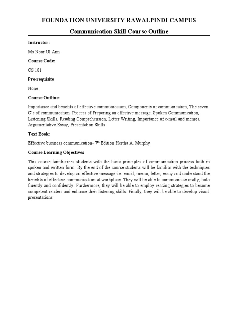 Communication Skill Syllabus | PDF