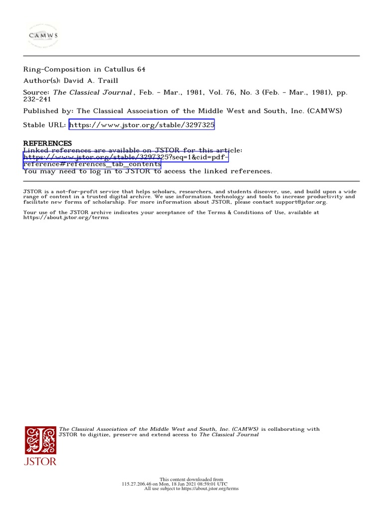 Ring-Composition of Catullus 64 | PDF | Theseus | Poetry