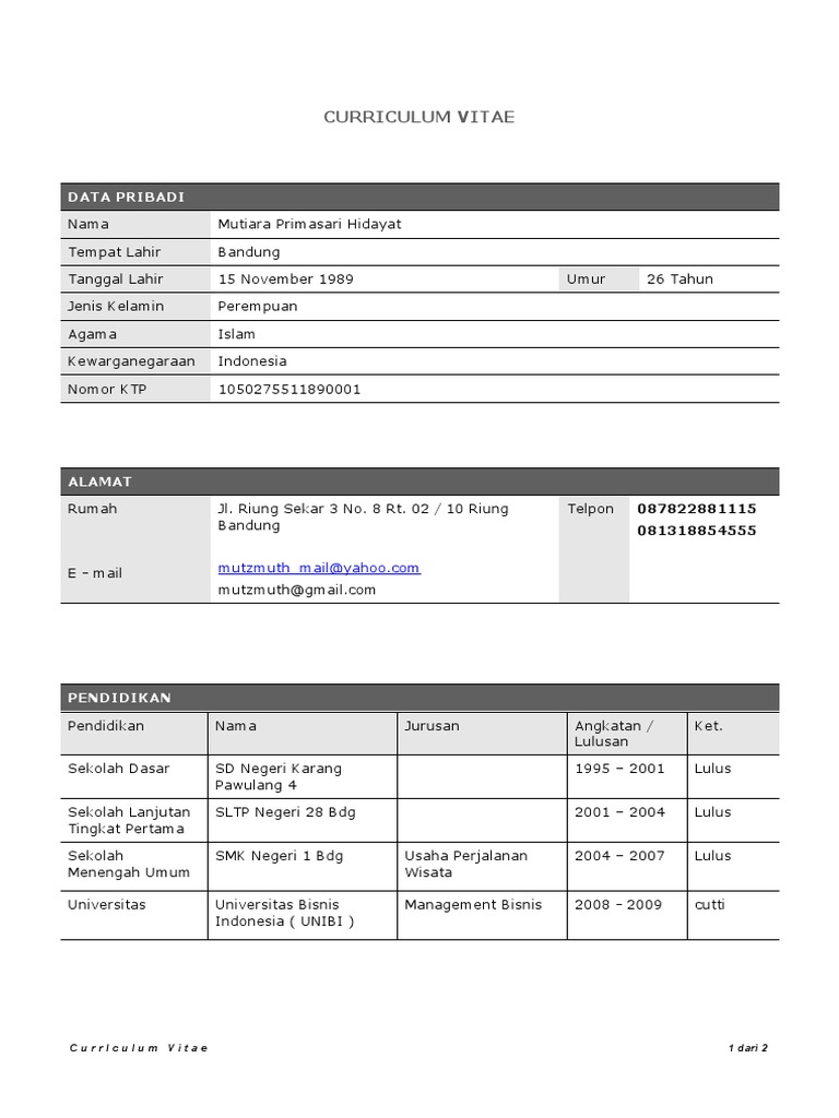 CV Mutiara | PDF