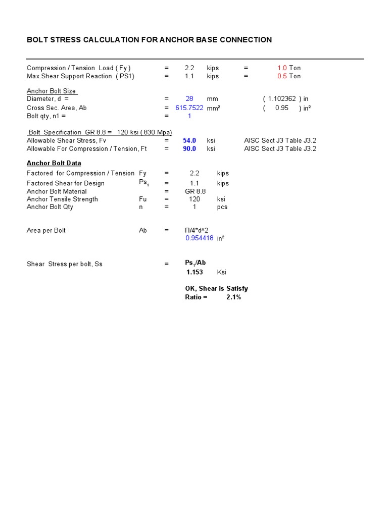 Bolt Stress Calculation For Anchor Base Connection | PDF