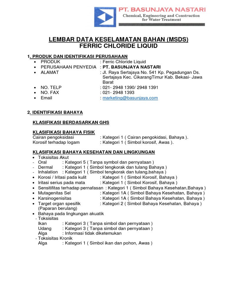 MSDS GHS Ferric Chloride Liquid | PDF