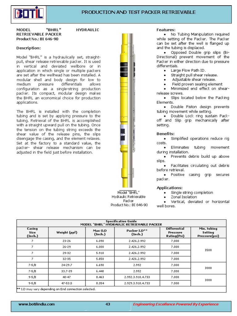 Production and Test Packer Retrievable | PDF | Casing (Borehole) | Pipe ...