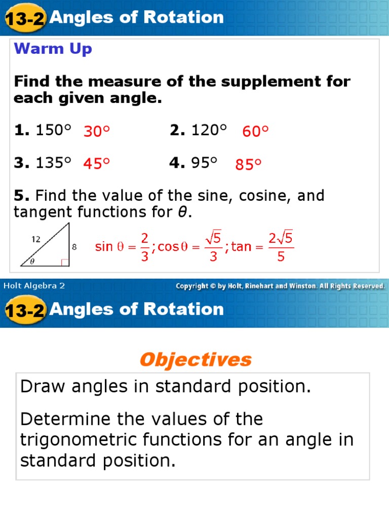 Angles of Rotation in Algebra 2 | PDF | Physical Quantities ...