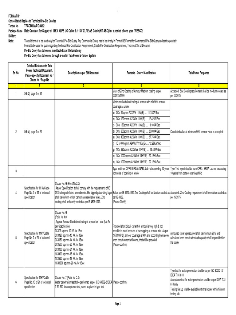 Consolidated Replies To Technical Pre-Bid Queries | PDF | Specification ...