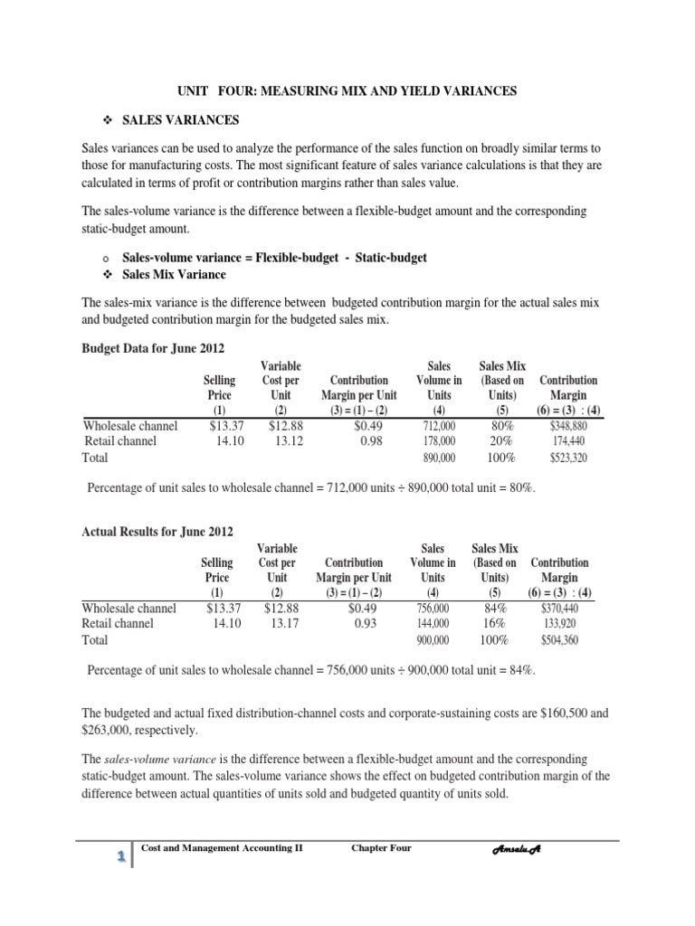 Unit Four: Measuring Mix and Yield Variances | PDF | Output (Economics ...