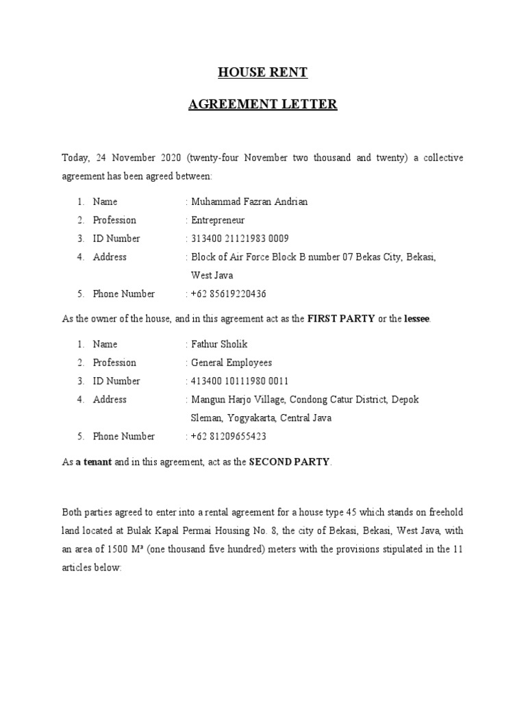 House Rent Agreement Template | PDF | Leasehold Estate | Lease