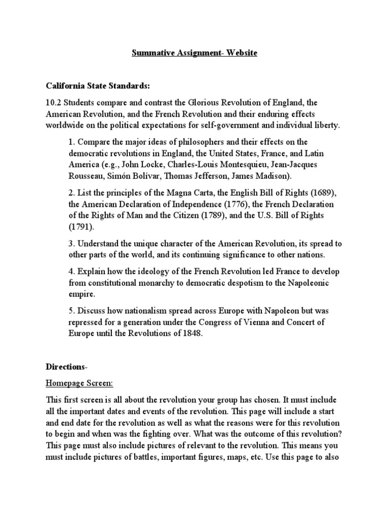 Summative Assignment | PDF | Revolutions | American Revolution