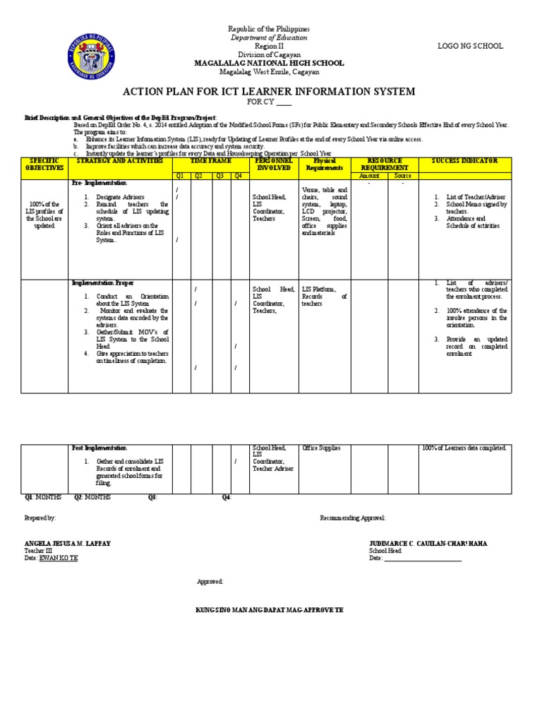 ACTION PLAN Sample For Lis | PDF | Computing | Further Education