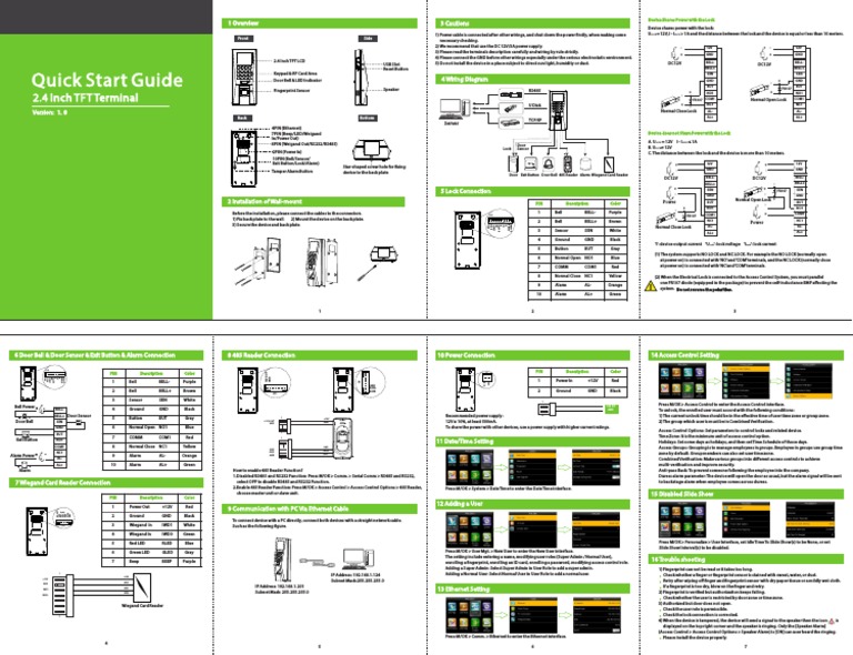 Quick Start Guide: 2.4 Inch TFT Terminal | PDF | Access Control ...
