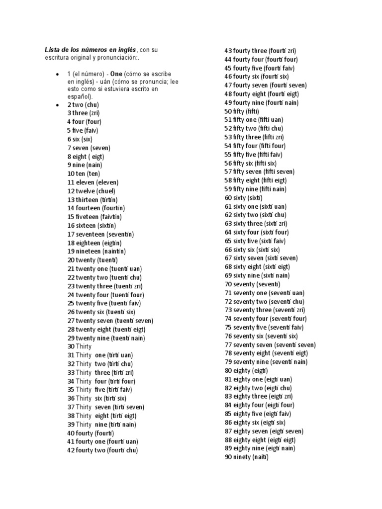 Números en inglés: Escritura y Pronunciación | PDF
