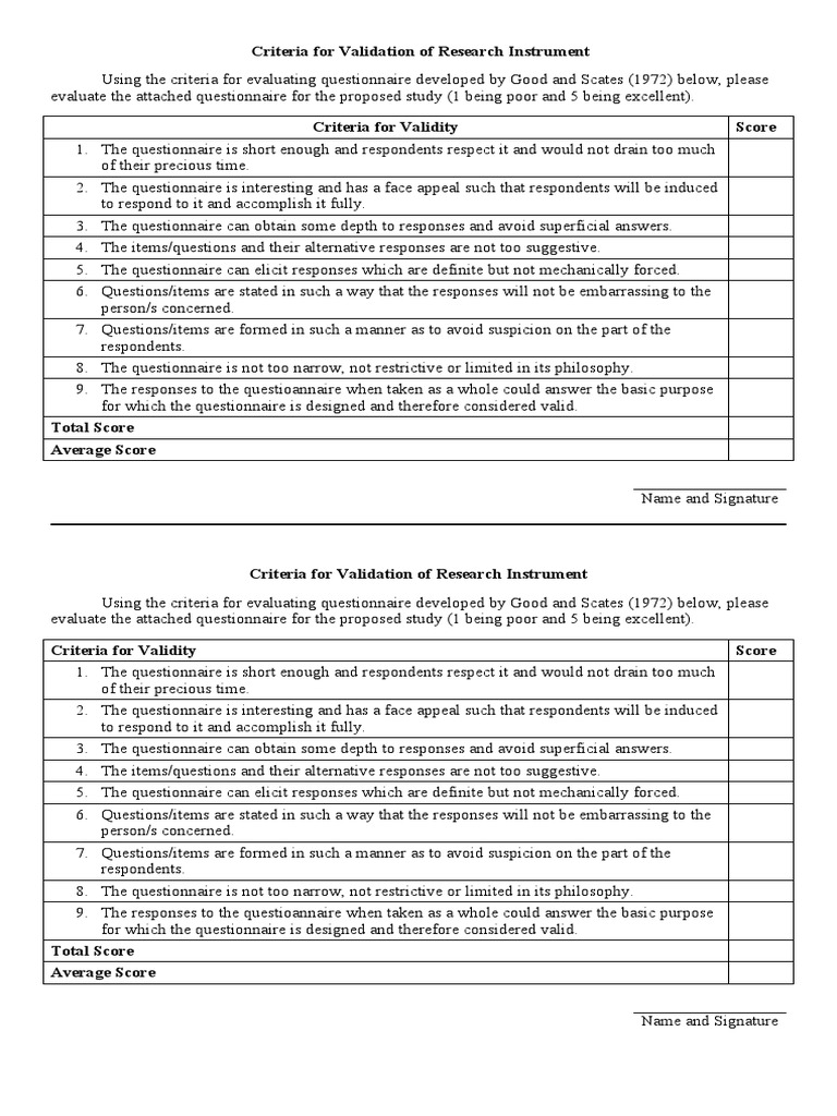 Validation Criteria for Research Instruments | PDF | Questionnaire ...