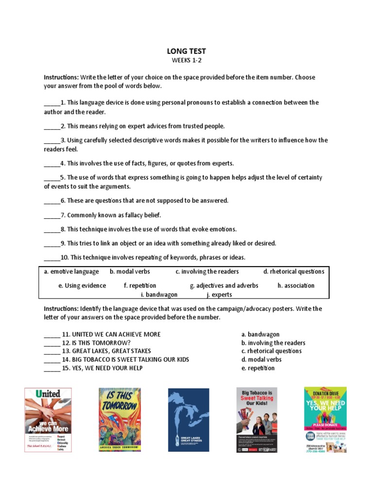 Long Test: Instructions: Write The Letter of Your Choice On The Space ...