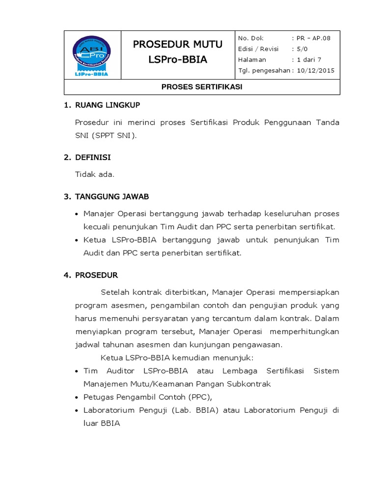 PROSEDUR MUTU LSPro-BBIA PDF | PDF