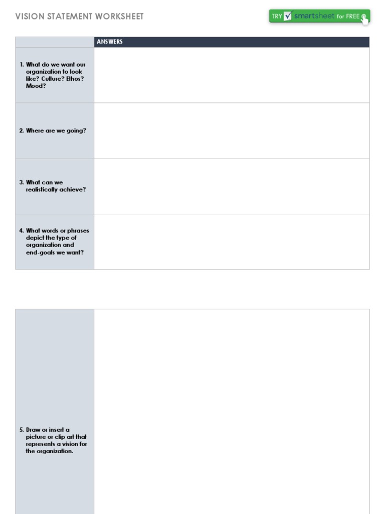 Vision Statement Worksheet: Answers | PDF