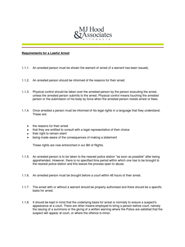 Lawful Arrest Requirements Explained | PDF