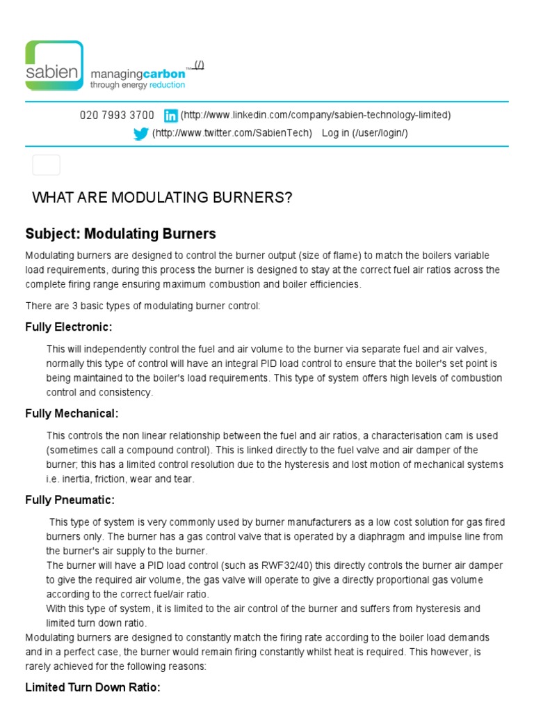 Modulating Burners Explained | PDF | Boiler | Gases