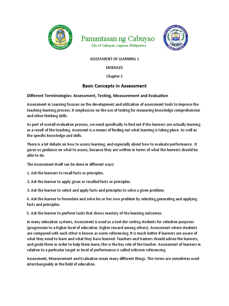 Assessment in Learning 1 Modules PNC | PDF | Educational Assessment ...