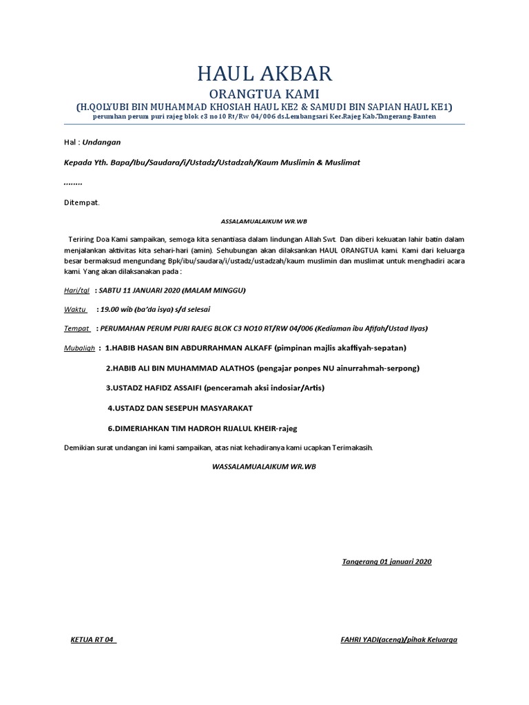 Surat Undangan Haul | PDF
