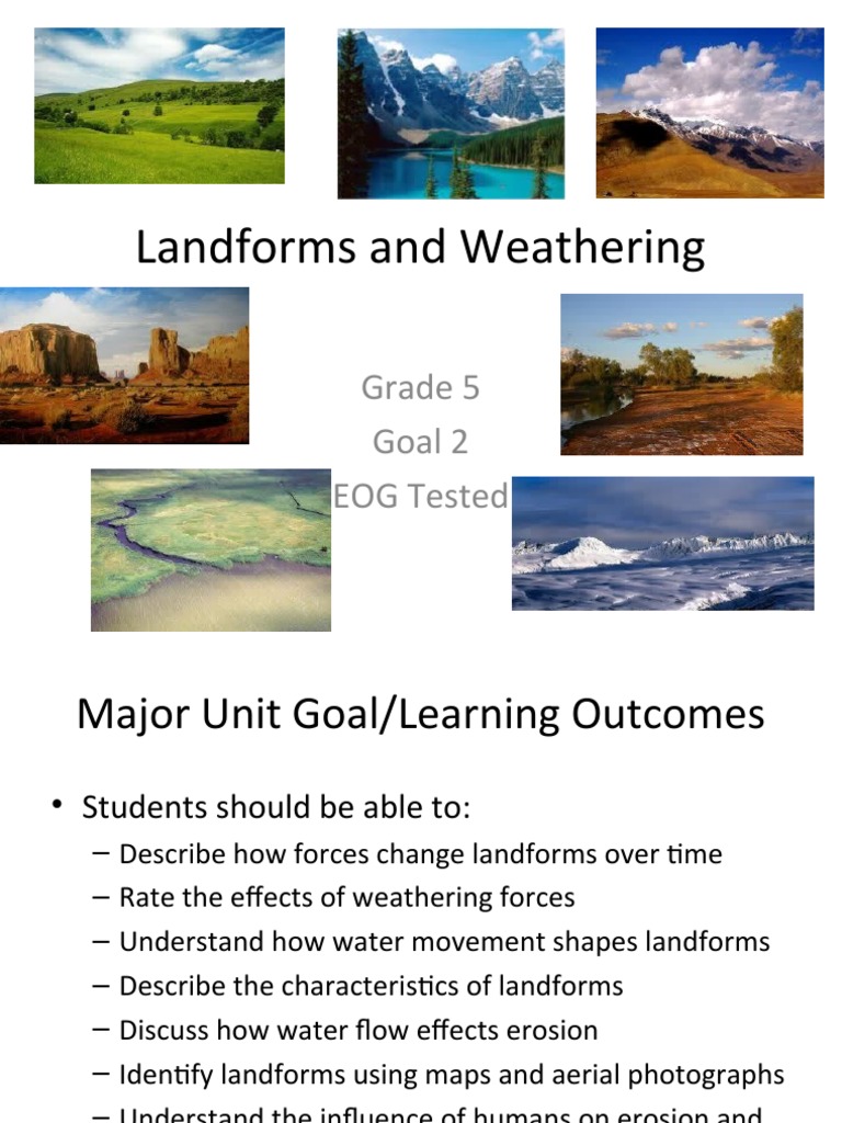 Landforms and Weathering: Grade 5 Goal 2 EOG Tested | PDF | Erosion ...