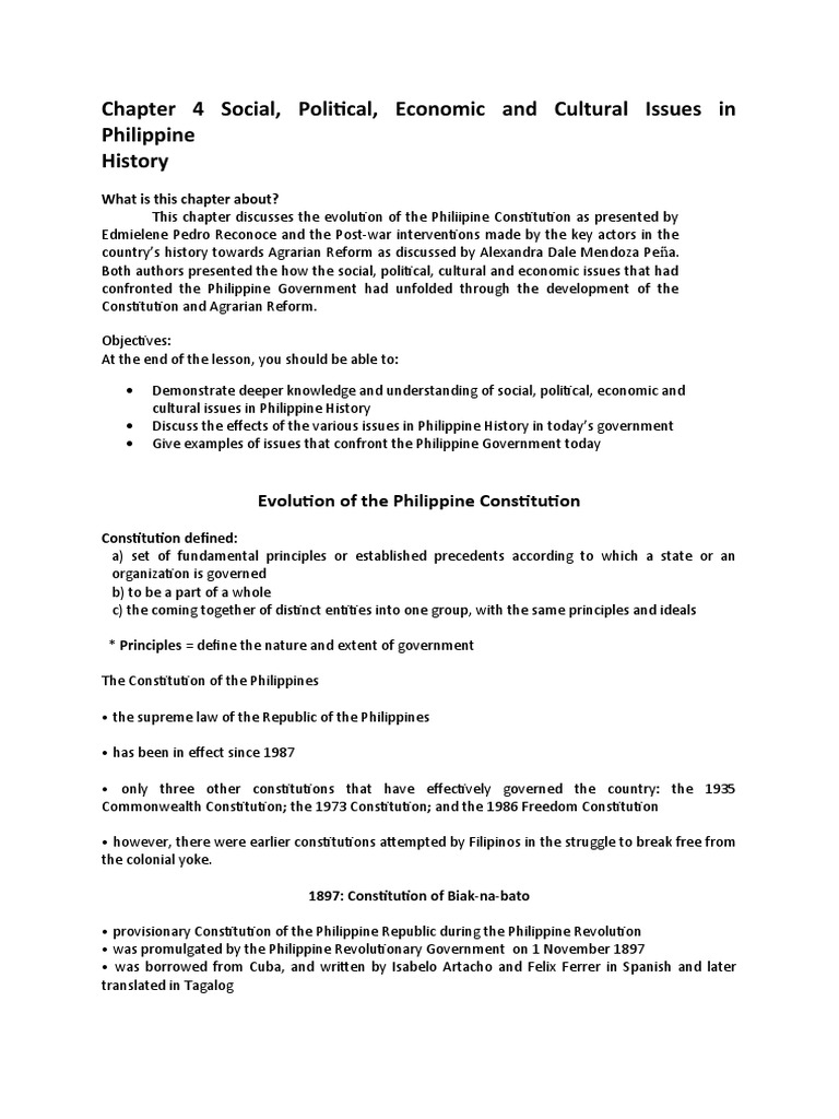 Chapter 4 Social, Political, Economic and Cultural Issues in Philippine ...