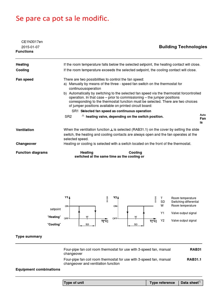 Termostat Ventiloconvector - Siemens - RAB31 - Modificat PDF | PDF