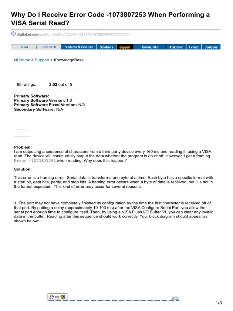 Why Do I Receive Error Code - 1073807253 When Performing A VISA Serial ...