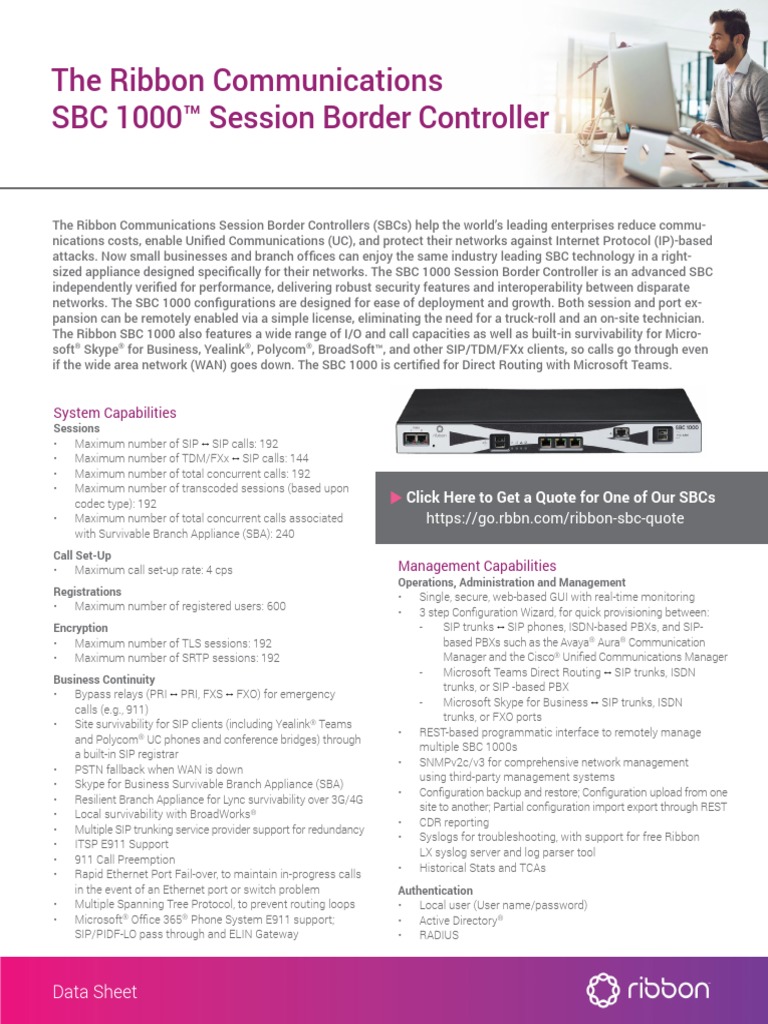 The Ribbon Communications SBC 1000™ Session Border Controller | PDF