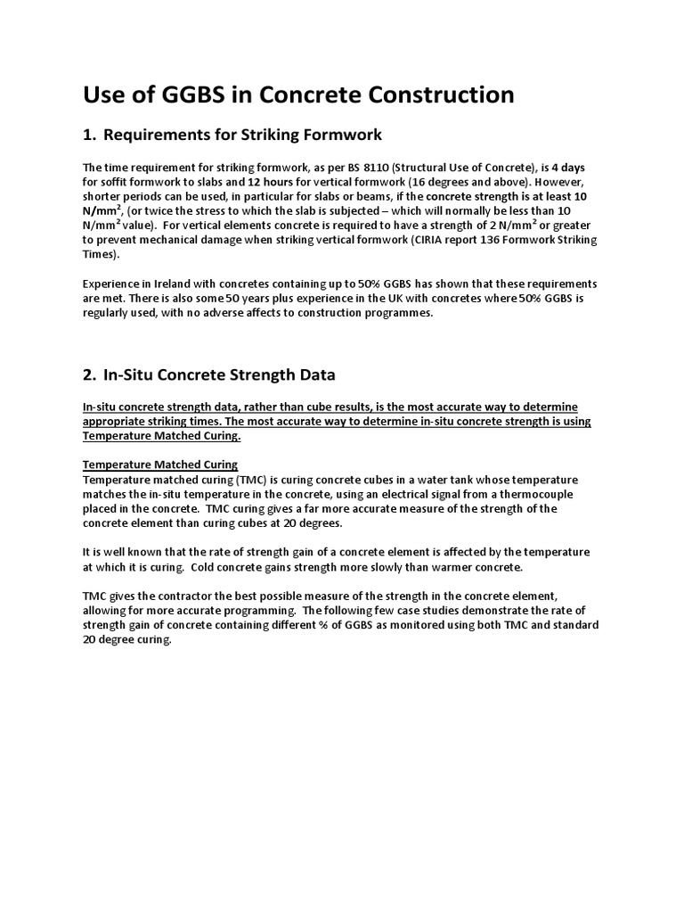 GGBS in Concrete: Striking Formwork Guidelines | PDF | Concrete ...
